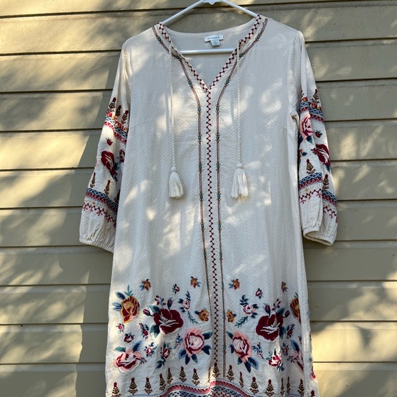 Sundance | Dresses | Sundance Cream Midi Dress With Floral Embroidery ...